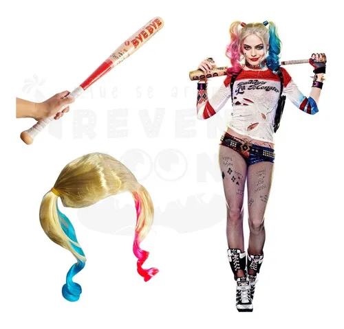 Disfraz Harley Quinn Cosplay Escuadrón Suicida Peluca Bate Envío Gratis