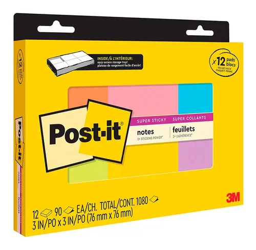 12 Blocks Post It 3m Super Sticky 1080 Hojas Notas Adhesivas Meses