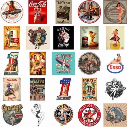 25 Adesivos Pin Up Vintage Retro Pin Up Garage Pinup Bar Parcelamento