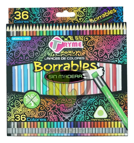 Tryme Lápices Triangulares De Color Borrables 36 Piezas 36 Colores ...
