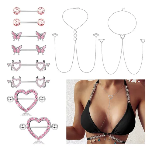 10pzs Piercing Pezon Nipple Set Con Corazon Diablito Varios | MercadoLibre