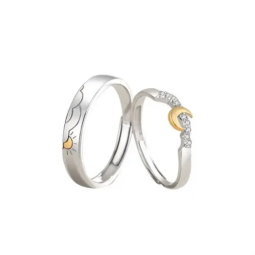 Par 2 Anillos Promesa Plata 925 Pareja Amor Sol Luna Plateado Ajustable ...