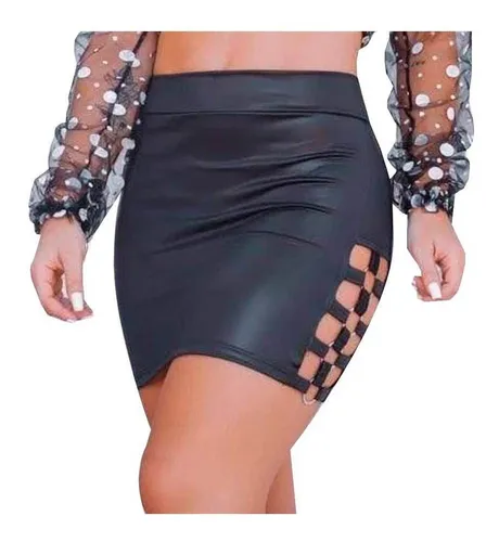 Mini Saia Sexy Cirrê Argolas Couro Fake Sensual Mercadolivre