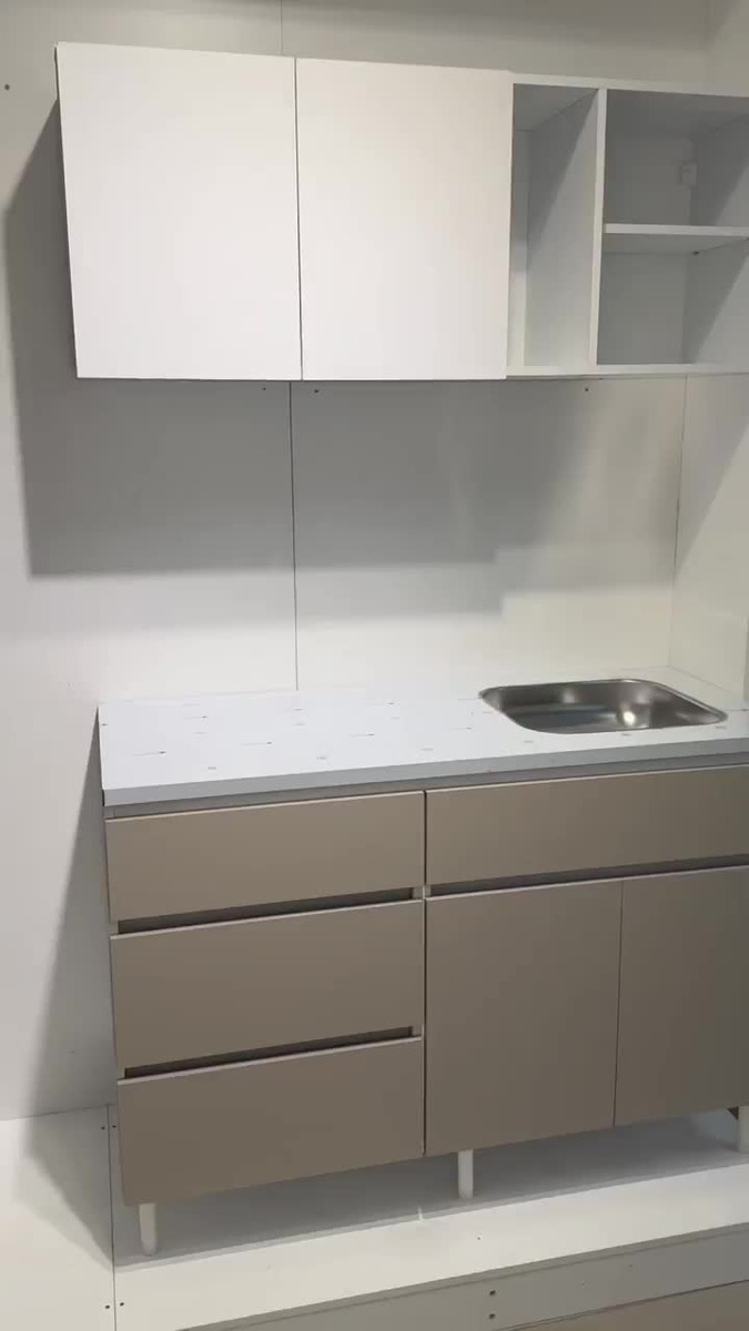 Mueble bajo mesada de cocina Premium 140cm moderno 2 puertas 3 cajones color beige avellana ...