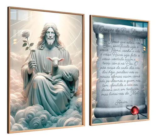 Quadro Jesus Oração Pai Nosso Bíblico Azul Claro Duas Peças ... Quadro Jesus Oração Pai Nosso Bíblico Azul Claro Duas Peças ...