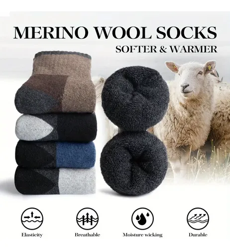 Kit 5 Pares Meias Lã Merino Masculinas Grossas Para Frio | Parcelamento ...