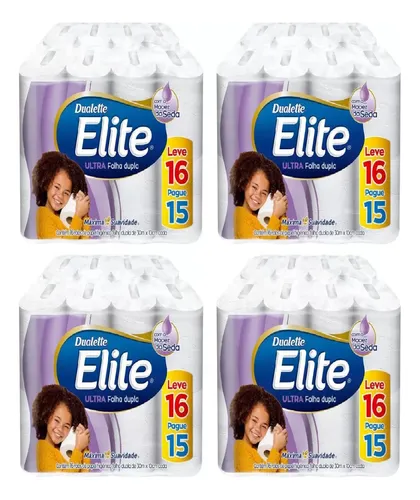 Kit 4 Pc Papel Higiênico Folha Dupla Elite Ultra 64 Rolos Frete Grátis