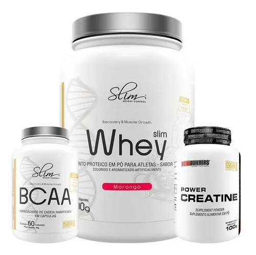 Kit Whey Protein 900g Bcaa 60caps Creatina 100g Slim Sabor