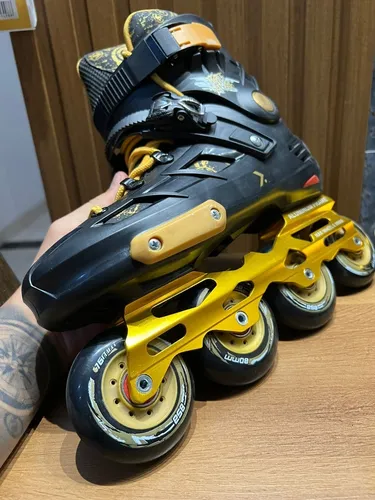 Patins Oxer Freestyle Inline Slalom Dourado Abec 9 Profissio ... Patins Oxer Freestyle Inline Slalom Dourado Abec 9 Profissio ...