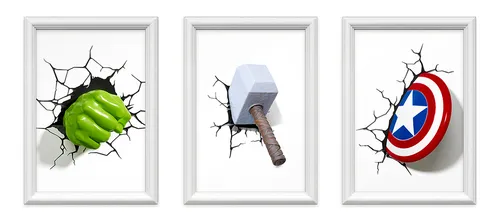 Kit 3 Quadros Decorativos Meu Rodapé Heróis 24x34 Kit 3 Quadros Decorativos Meu Rodapé Heróis 24x34