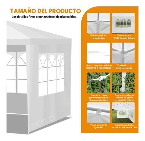Toldo Carpa Gazebo Pergola Blanco 6x3 M Orfeld ZYP1SS 6x3 para Jardin ...