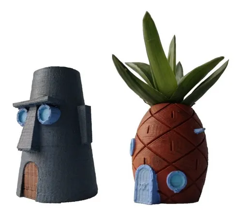 Maceta Piña De Bob Esponja Y Casa De Calamardo Impresa En 3d Envío Gratis