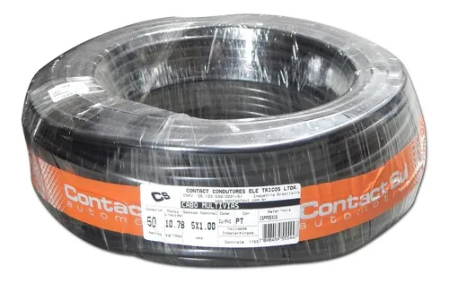 Rolo 50m Cabo Pp Contact 5x1,00mm / 5x1 Mm - Fio 100% Cobre Rolo 50m Cabo Pp Contact 5x1,00mm / 5x1 Mm - Fio 100% Cobre