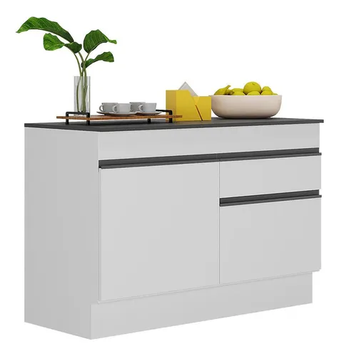 Balcão Cozinha 120cm Com Rodapé Veneza Multimóveis V2117 Cor Branco ...