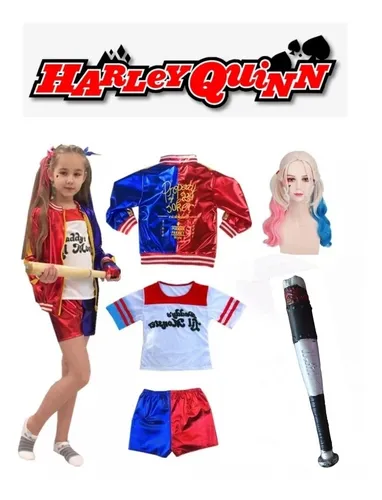 Disfraz Niña Harley Quinn Completo Bate Peluca Halloween Cuotas