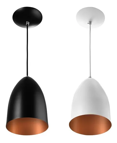 Pendente Cone Bala Sadan Aluminio Preto Ou Branco Com Cobre Pendente Cone Bala Sadan Aluminio Preto Ou Branco Com Cobre