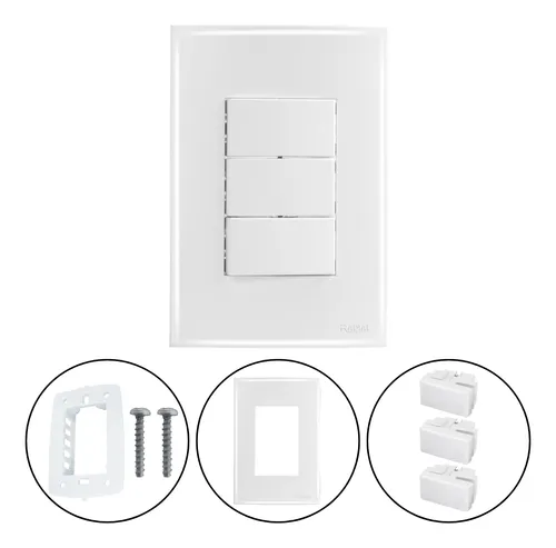 Interruptor Triplo Simples Linha Ouro Branca Modular Radial ... Interruptor Triplo Simples Linha Ouro Branca Modular Radial ...