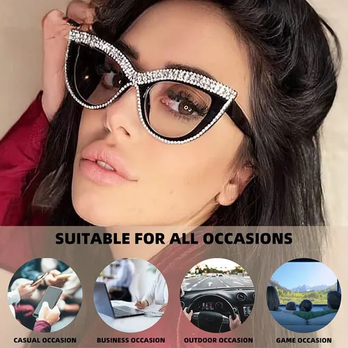 Feisedy Gafas Diamante Anti Luz Azul Ojo De Gato Para Mujer | Envío gratis