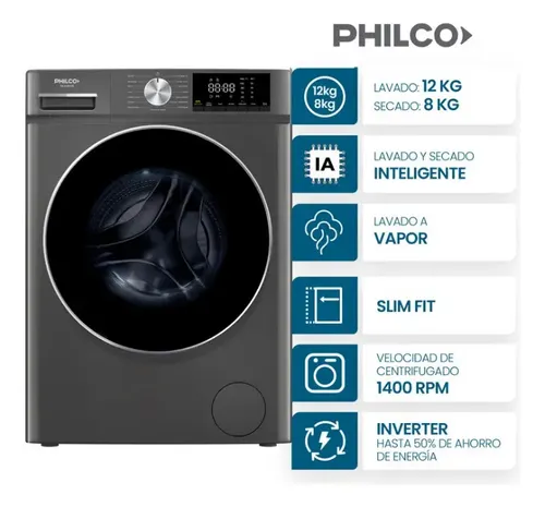 Lavasecarropas Philco Carga Frontal 12/8 Kg Inverter Titaniu | MercadoLibre