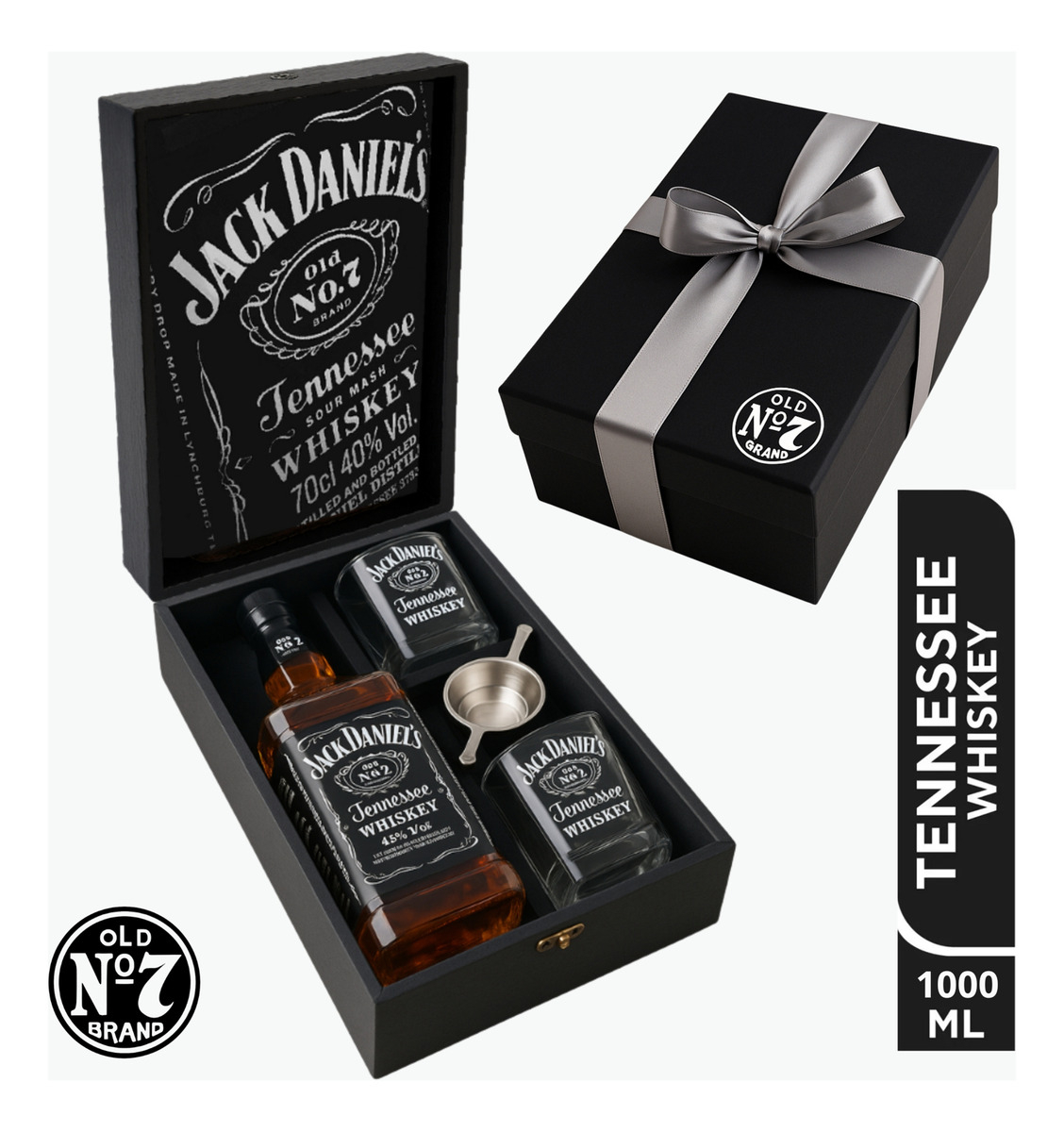 Kit Premium Presente Caixa Whisky Jack Daniel's 1L + 2 Copos + Dosador Brinde