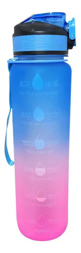 Botella de agua azul Squeeze con marcador de tiempo rosa, 1 litro | MercadoLibre