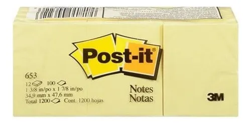 Block Notas Adhesivas 3m Amarillas C 12pzas Mod 653 Post It Mercadolibre