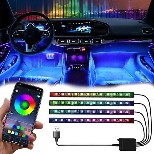 Tiras 48 Led Rgb Interior App Control Remoto Luz Para Auto | MercadoLibre
