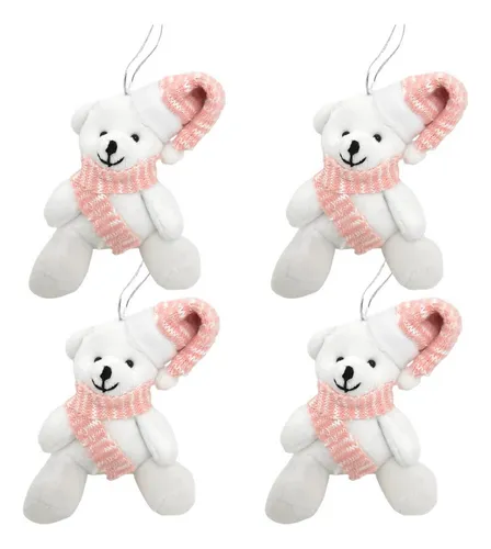 Set de 4 ositos de peluche, gorro de Navidad y bufanda, 12 cm, color ...