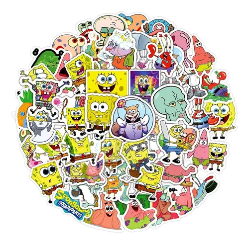 Spongebob 50 Stickers Calcomanías Anime Pvc Contra Agua Mercadolibre