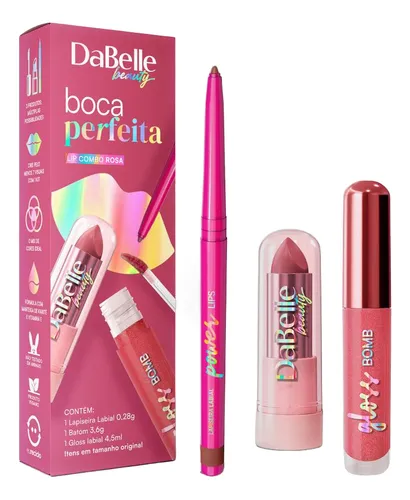 Lip Combo Boca Perfeita Dabelle Beauty Rosa | Frete grátis