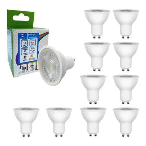 Kit 10 Lâmpadas Led Dicróica Mr16 Gu10 Bivolt 4 8w 5w Cor Da Luz Branco