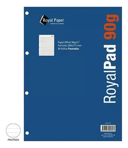 Bloco Refil Folhas Para Fichário Pautado 90g Royal Paper 80f | MercadoLivre