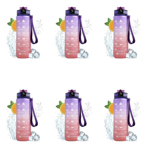 5 Botellas De Agua Motivacional Termo Deportiva 1 Litro Color Morado-rosa | Envío gratis