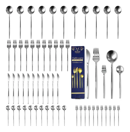 60 Piezas Juego De Cubiertos De Acero Inoxidable Plateado | MercadoLibre