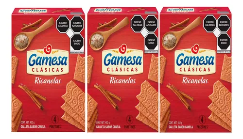 3 Cajas De Galletas Gamesa Clásicas Ricanelas 452g | Envío gratis