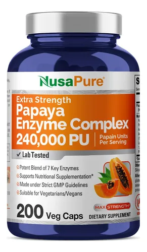 Suplemento Nusapure Papaya Papaine Enzyme 900mg 200 Cápsulas | Frete grátis