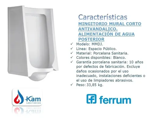 Mingitorio Mural Corto Ferrum Antivandálico Urinario Mmdj En Venta En