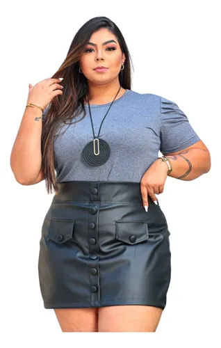 Short Saia Courino Plus Size Couro Fake Mercadolivre