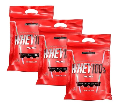 Kit 3x Whey 100 Pure 907g Refil Chocolate Integralmédica Frete Grátis