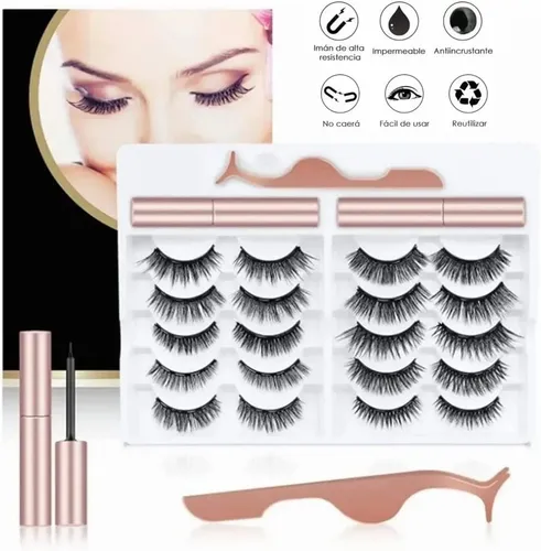 Pestañas Magnéticas 3d Con Delineador De Ojos 10 Pares Cuotas Sin