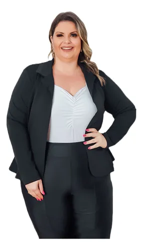Blazer Feminino Acinturado Plus Size Neoprene Terninho Moda Frete Grátis