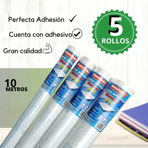 5 Rollos De 10 Mts Papel Autoadherible Contac Transparente