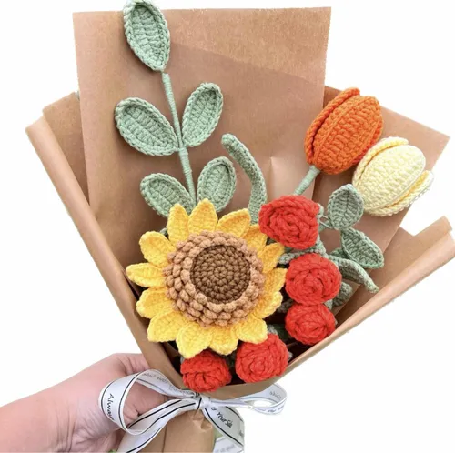 Ramo De Tulipanes Con Girasol Y Rosas Tejido A Crochet | Envío gratis Ramo De Tulipanes Con Girasol Y Rosas Tejido A Crochet | Envío gratis