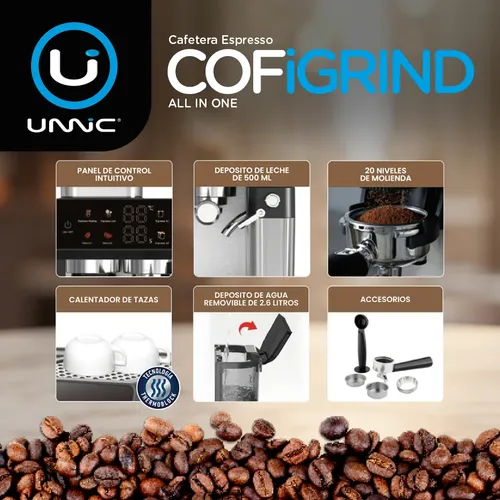 Cafetera Unnic Espresso Molinillo Digital 20 Bares Barista Color Negro ...