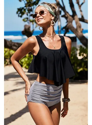 Um Biquíni Feminino Tankini Black Olanes De Cintura Alta Parcelamento