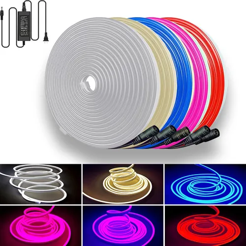 Tiras Led Luz Neón Flexible Manguera 5m Luces Con Fuente 12v Cuotas