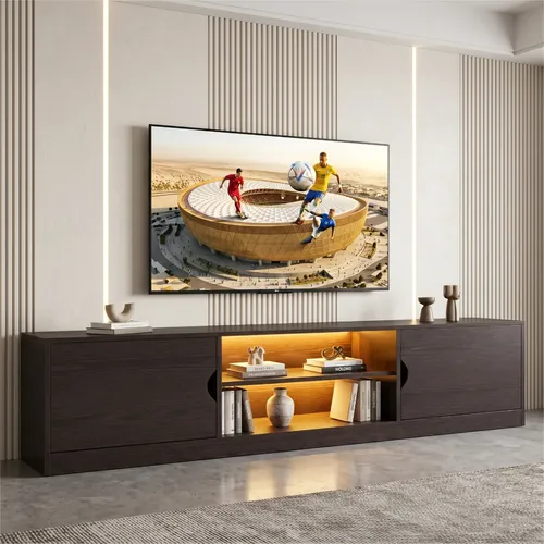 55-75pulgadas Mueble Tv, Con Luz Led Marrón Con Enchufe 1.6m | Envío gratis