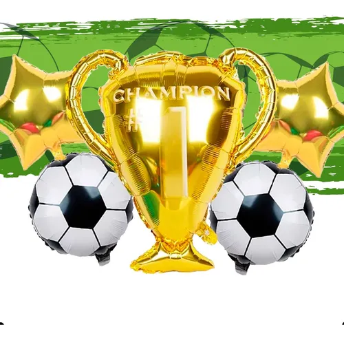 Kit Globos Metalicos Futbol Copa Balón Fiesta Cumpleaños Meses Sin
