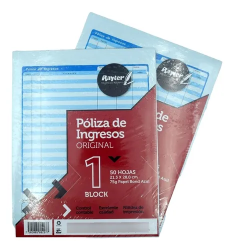 Block Poliza De Ingresos Rayter Cont. 2 Block 50 Hojas C/uno Block Poliza De Ingresos Rayter Cont. 2 Block 50 Hojas C/uno