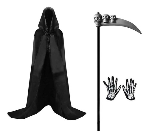 Conjunto De Fantasia De Ceifador De Halloween Com Capuz Capa ... Conjunto De Fantasia De Ceifador De Halloween Com Capuz Capa ...